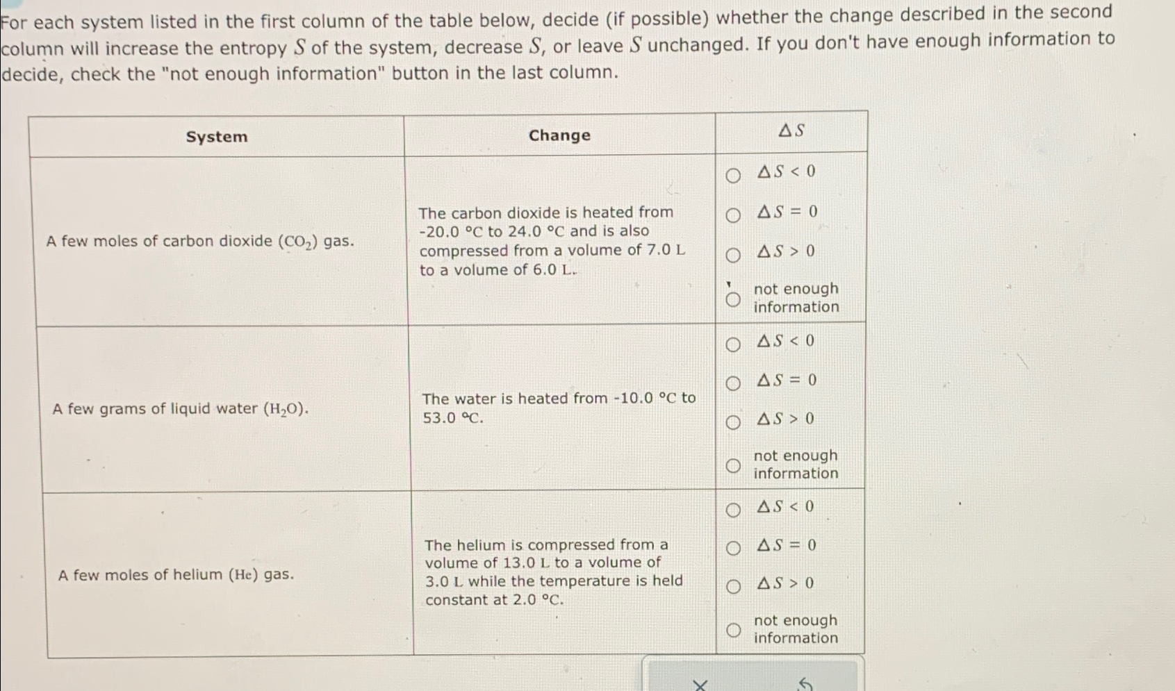 Solved For each system listed in the first column of the | Chegg.com