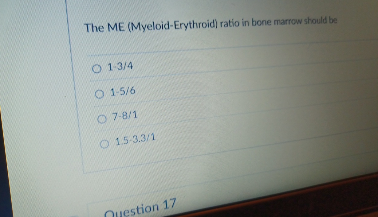Solved The ME (Myeloid-Erythroid) ﻿ratio in bone marrow | Chegg.com