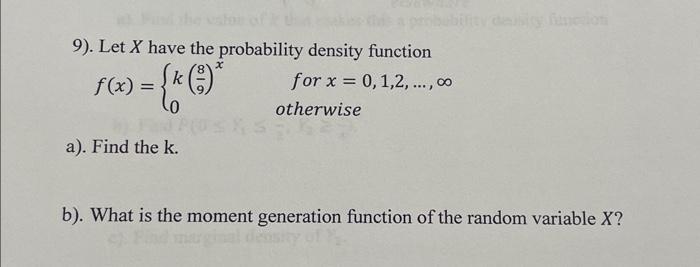 Solved 9). Let X have the probability density function | Chegg.com