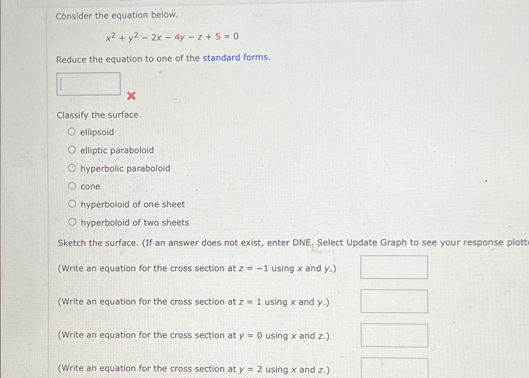 Solved Consider The Equation Below X2 Y2 2x 4y Z 5 0reduce