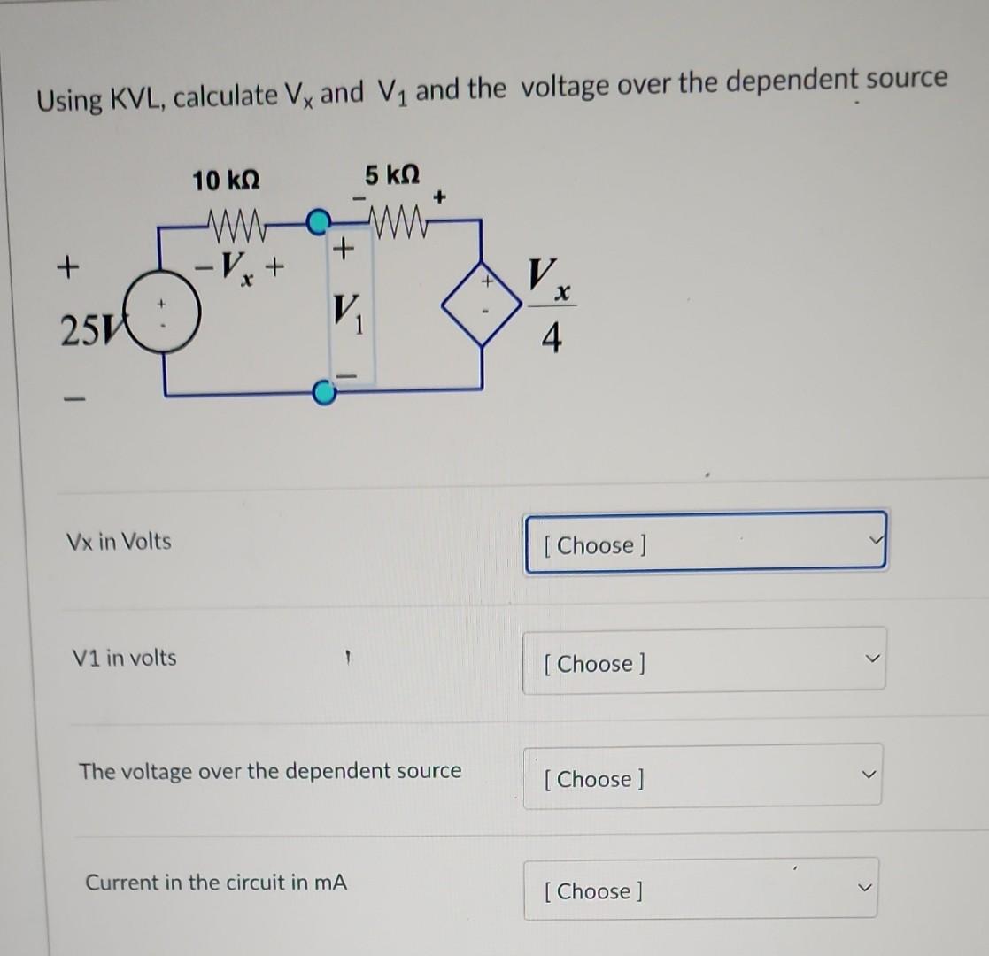 Solved Using KVL, calculate Vx and V1 and the voltage over | Chegg.com