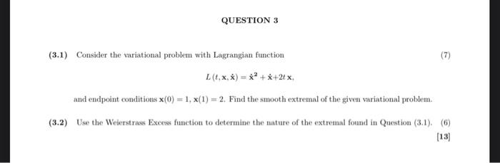 Solved (3.1) Consider the variational problem with | Chegg.com