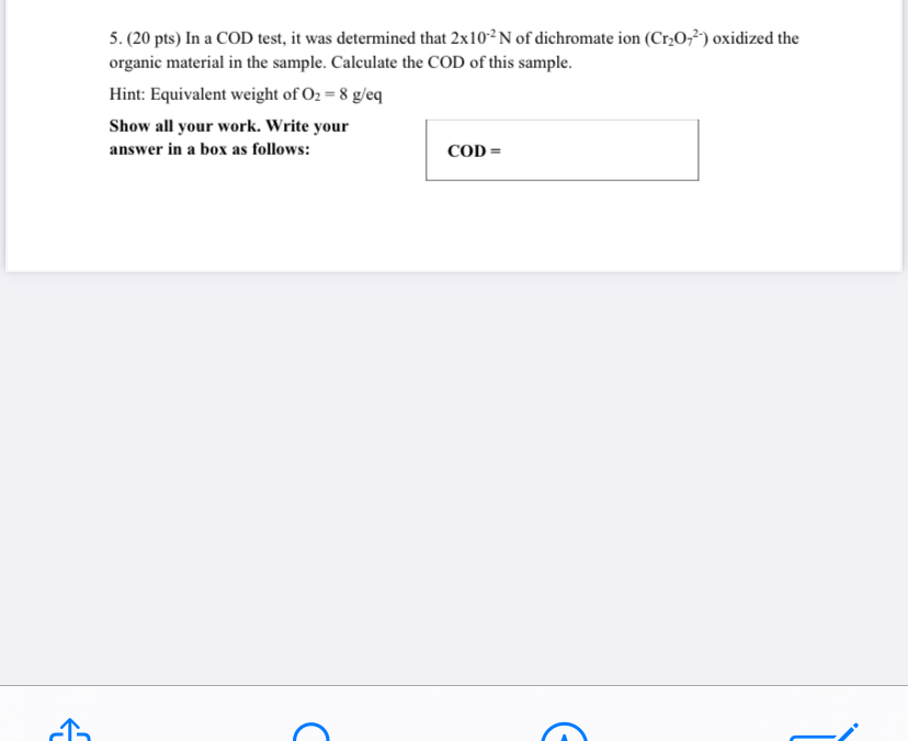 Solved ( 20 ﻿pts) ﻿In a COD test, it was determined that | Chegg.com