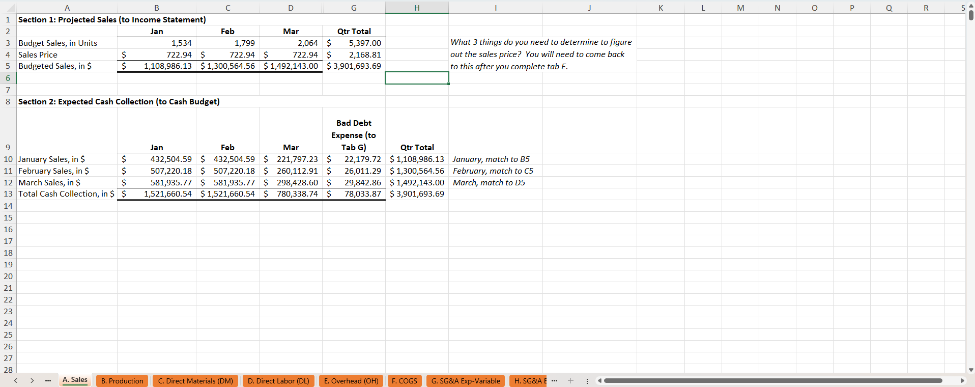 Solved Section 1: Projected Sales (to Income Statement)What | Chegg.com