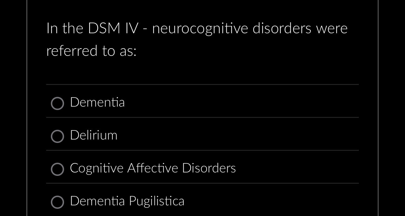 Solved In the DSM IV - ﻿neurocognitive disorders were | Chegg.com