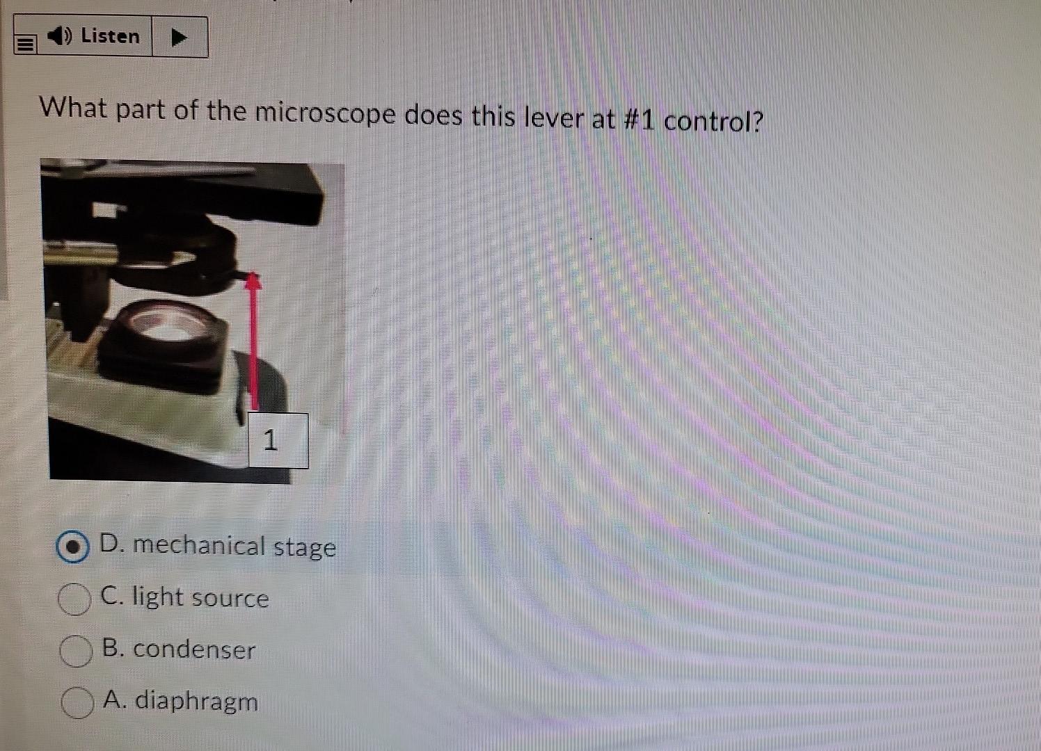 Solved Listen What part of the microscope does this lever at | Chegg.com