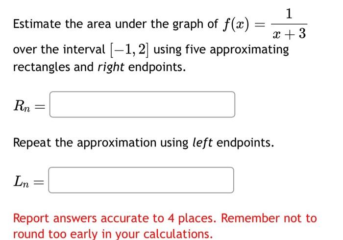 Solved Estimate the area under the graph of f(x)=x+31 over | Chegg.com