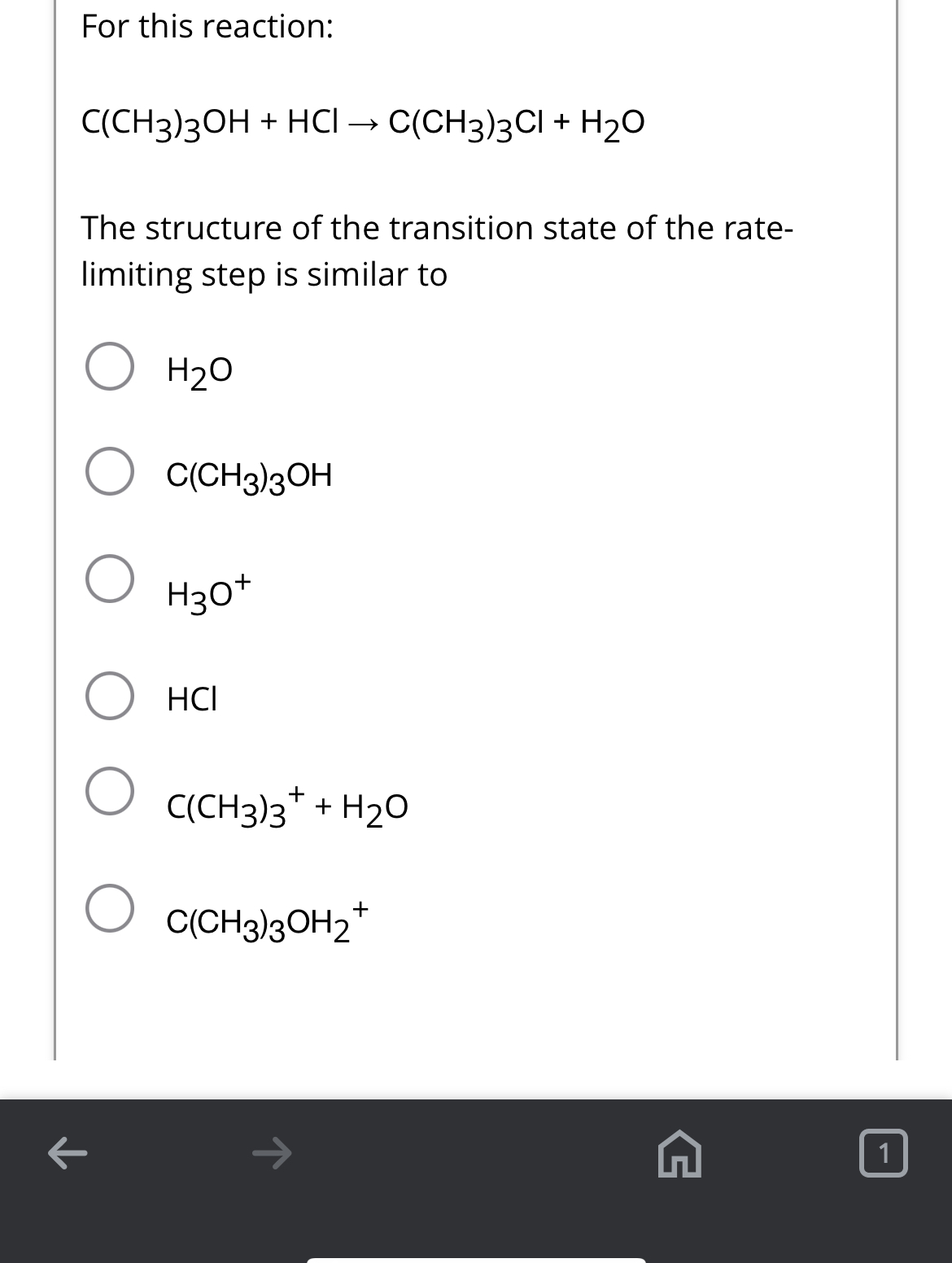 Solved For this reaction:C(CH3)3OH+HCl→C(CH3)3Cl+H2OThe | Chegg.com