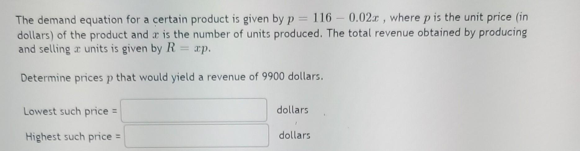 Solved The demand equation for a certain product is given by | Chegg.com