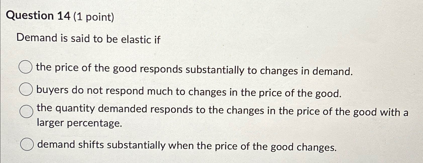 Solved Question 14 (1 ﻿point)Demand is said to be elastic | Chegg.com