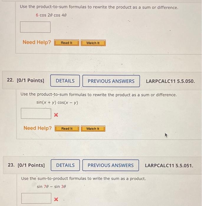 Solved Use the product-to-sum formulas to rewrite the | Chegg.com