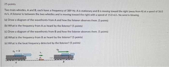 Solved 25 points Two train whistles, A and B, each have a | Chegg.com