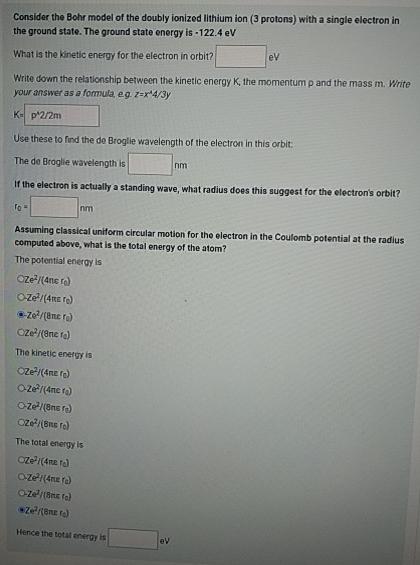 Solved Consider the Bohr model of the doubly ionized lithium | Chegg.com