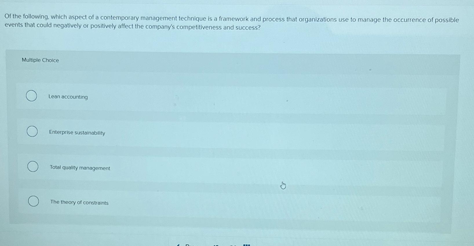 Solved Of the following, which aspect of a contemporary | Chegg.com