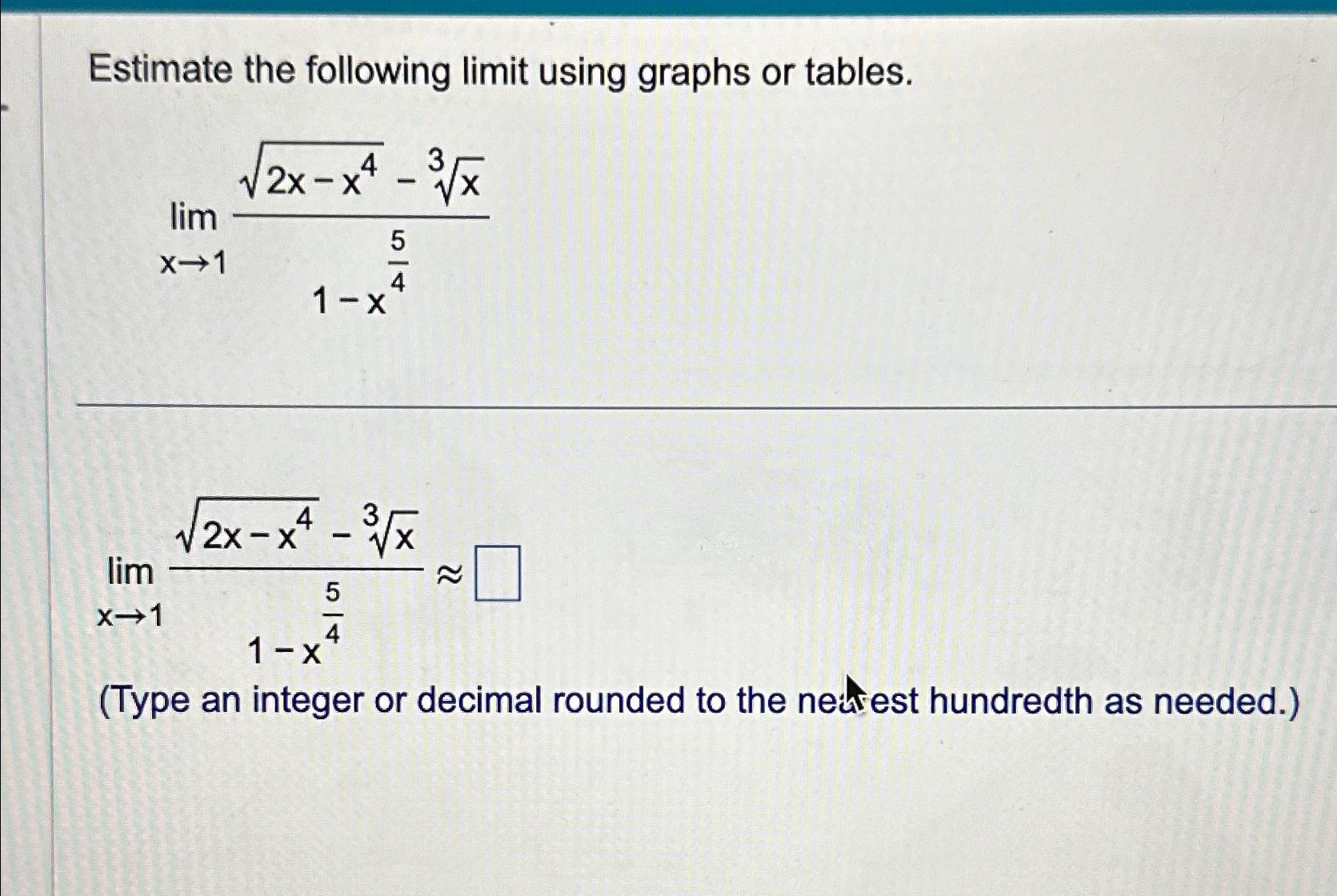 Solved Estimate the following limit using graphs or | Chegg.com