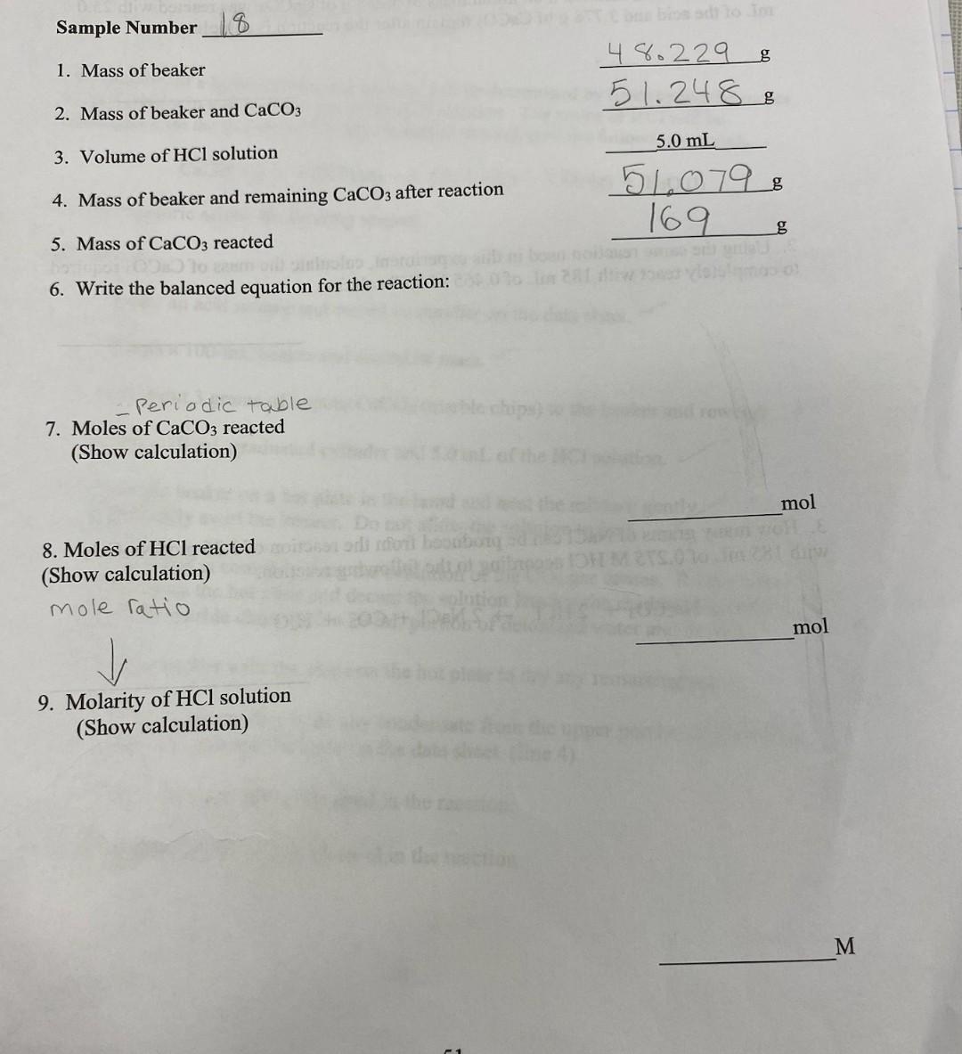 Solved Periodic table 7. Moles of CaCO3 reacted (Show | Chegg.com