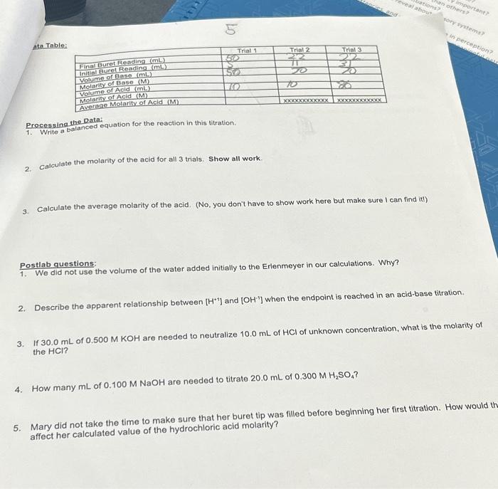 Solved Processing the Data: 1. Write a balanced equation for | Chegg.com