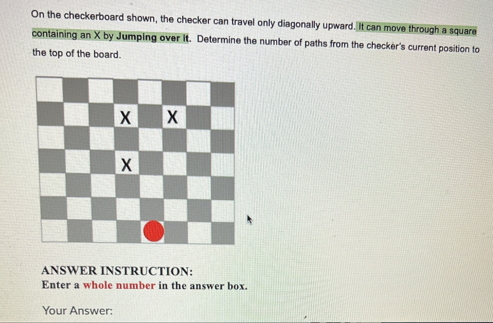 Solved On the checkerboard shown, the checker can travel | Chegg.com