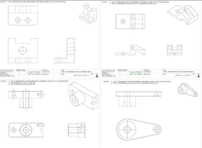 Fully dimension these 4 orthographic projections you | Chegg.com