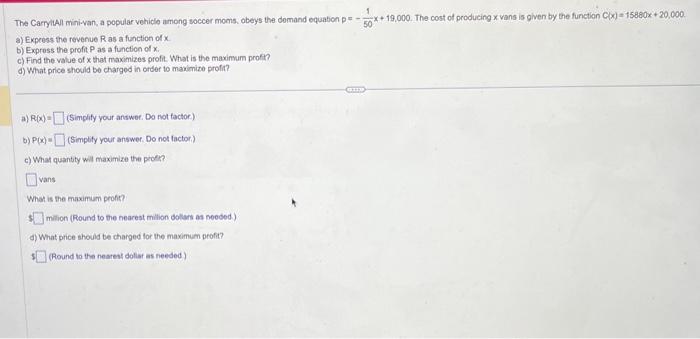 Solved The Carryli. minivan, a popular vehiclo among soccer | Chegg.com