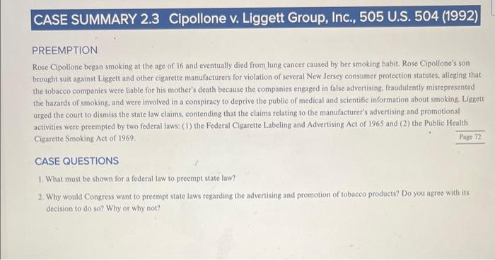 PREEMPTION Rose Cipolione began smoking at the age of | Chegg.com
