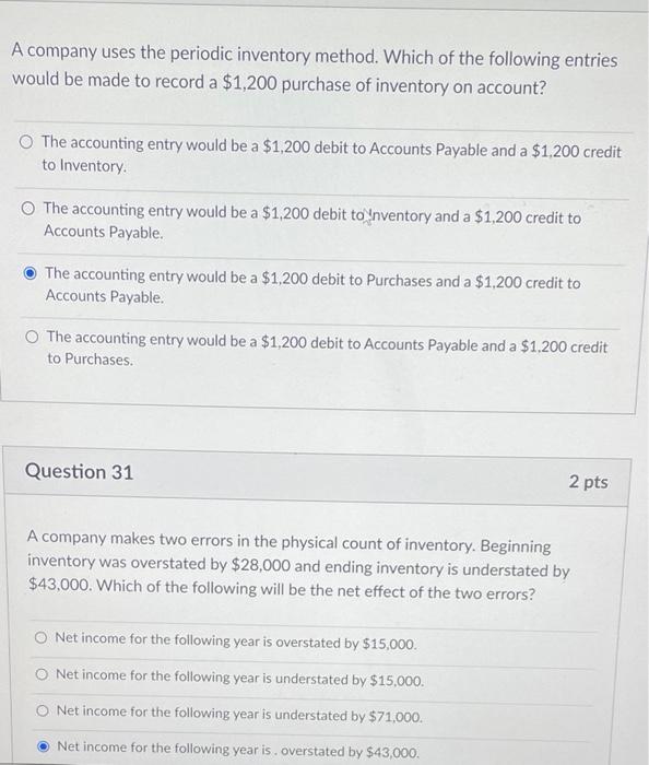 Solved A company uses the periodic inventory method. Which | Chegg.com