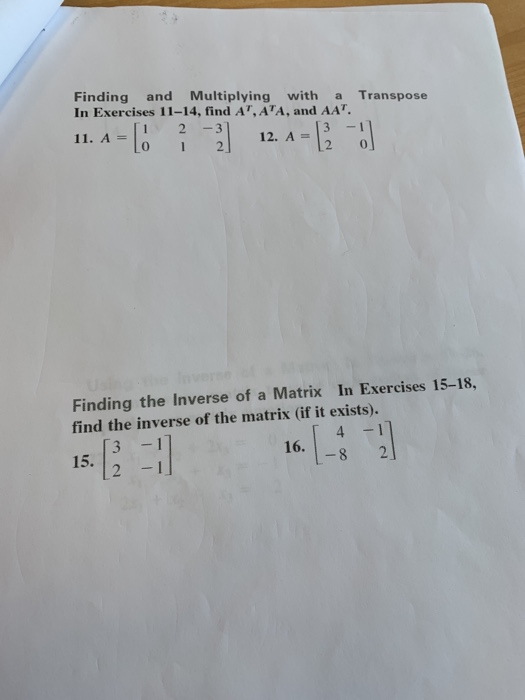 Solved Finding and Multiplying with a Transpose In Exercises | Chegg.com