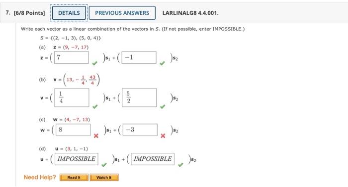 Solved 7. [6/8 Points] DETAILS PREVIOUS ANSWERS LARLINALG8 | Chegg.com