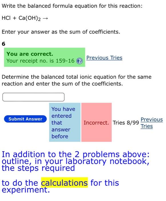 Solved Write the balanced formula equation for this | Chegg.com