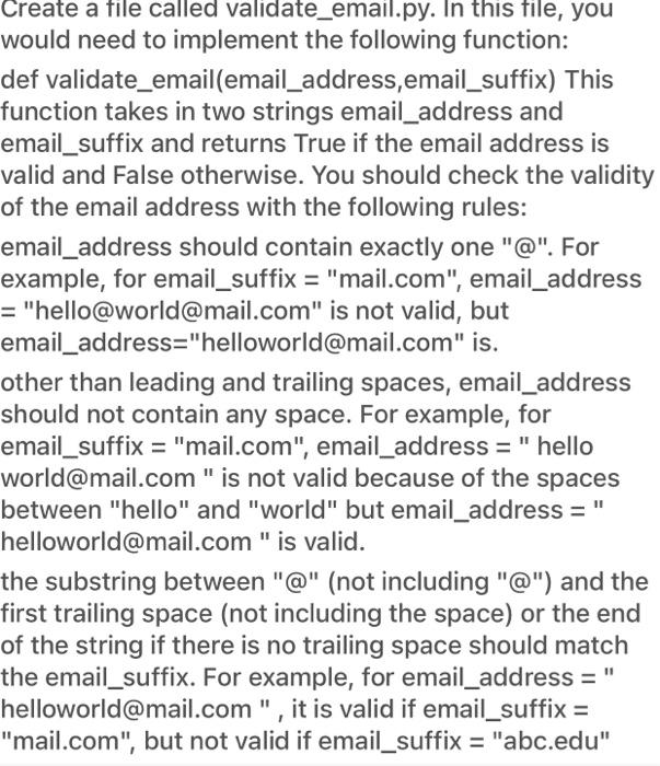 Solved Create a file called validate_email.py. In this file, | Chegg.com