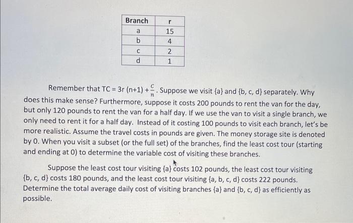 Solved Remember that TC =3r(n+1)+nc. Suppose we visit {a} | Chegg.com