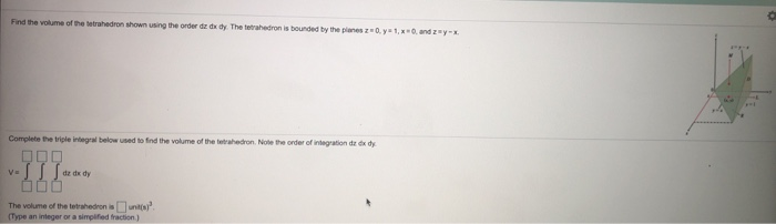 Solved Find the volume of the tetrahedron shown using the | Chegg.com
