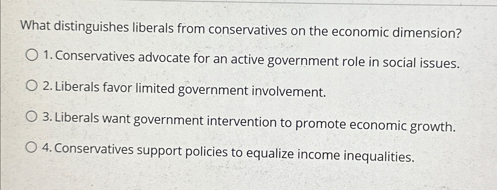 Solved What distinguishes liberals from conservatives on the | Chegg.com