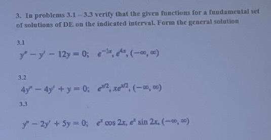 Solved 3. In problems 3.1-3.3 verify that the given | Chegg.com