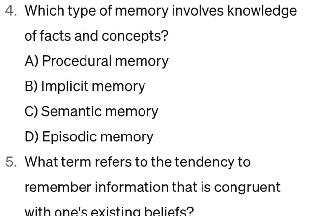 Solved Which type of memory involves knowledge of facts and | Chegg.com