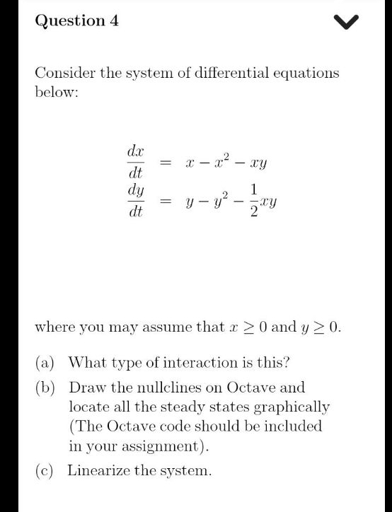 Solved Question 4Consider the system of differential | Chegg.com
