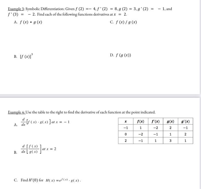 Solved Example 3: Symbolic Differentiation: Given f (2) =- | Chegg.com