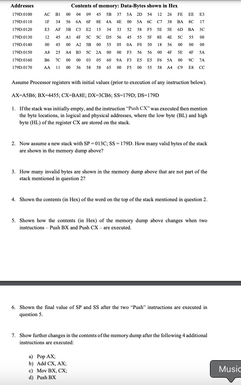 Assume Processor registers with initial values (prior | Chegg.com