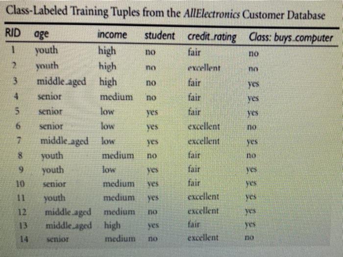 Solved RID Age No Yes Class Labeled Training Tuples From The Chegg