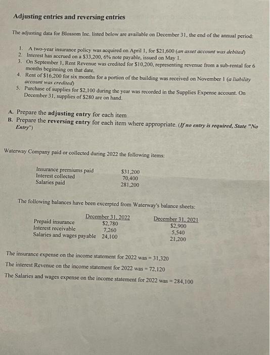 Solved Please Do both -A) and B) Adjusting entry & | Chegg.com