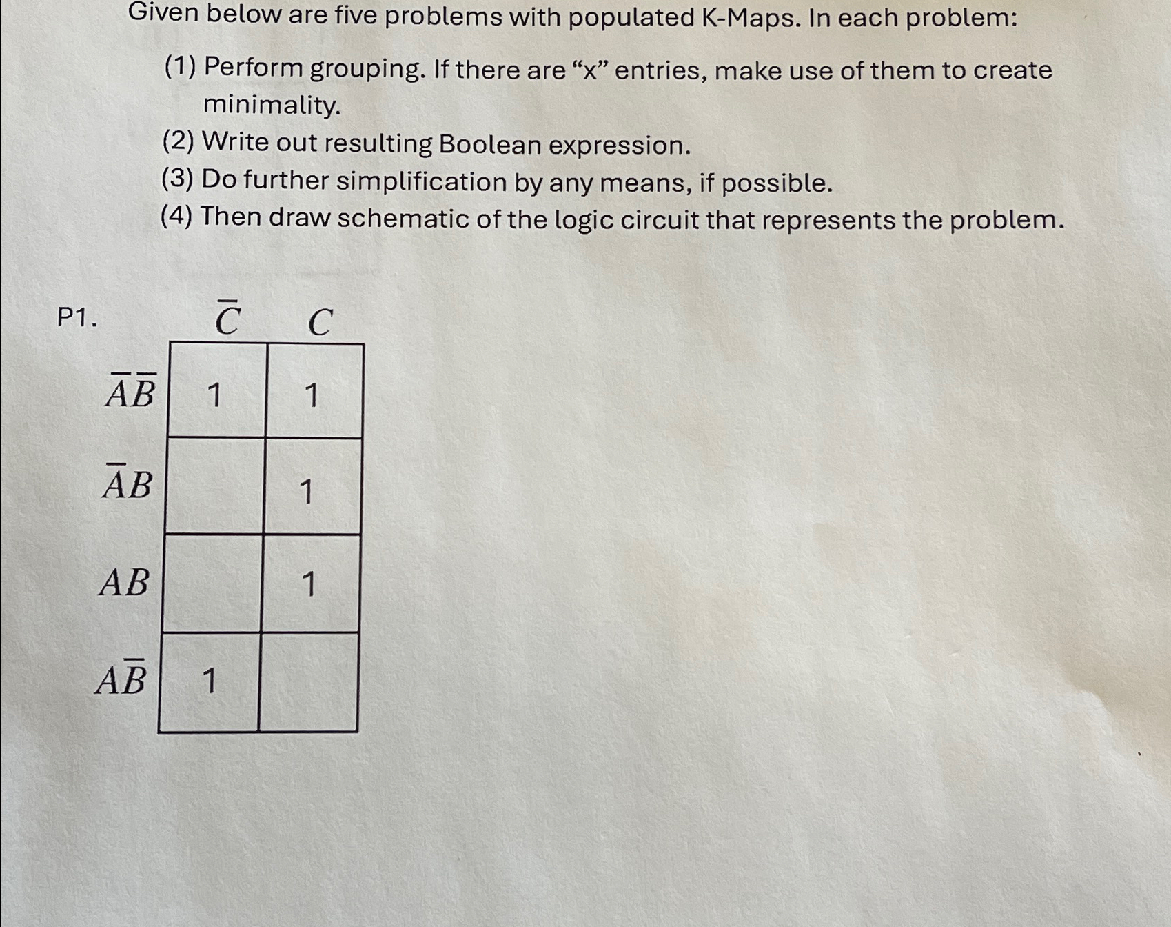 Given below are five problems with populated K-Maps. | Chegg.com