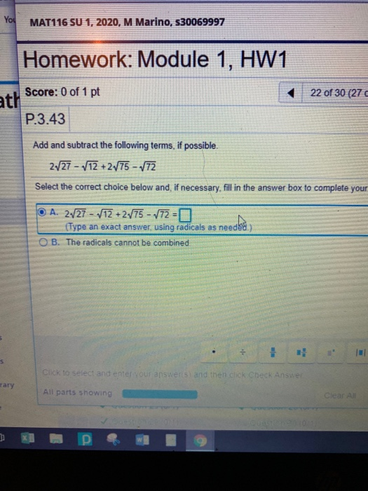 Solved MAT116 SU 1, 2020, M Marino, s30069997 Homework: | Chegg.com