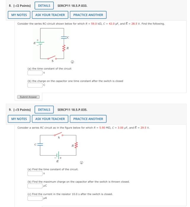 Solved der the series RC-circuit shown below for which | Chegg.com