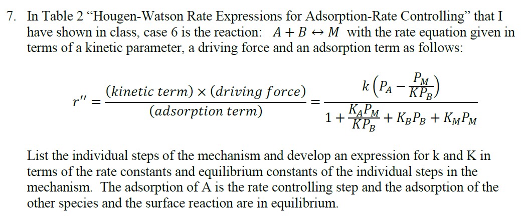 Solved In ﻿Table 2 ﻿"Hougen-Watson Rate Expressions for | Chegg.com