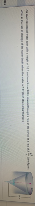 Solved (see figure) An inverted conical water tank with a | Chegg.com
