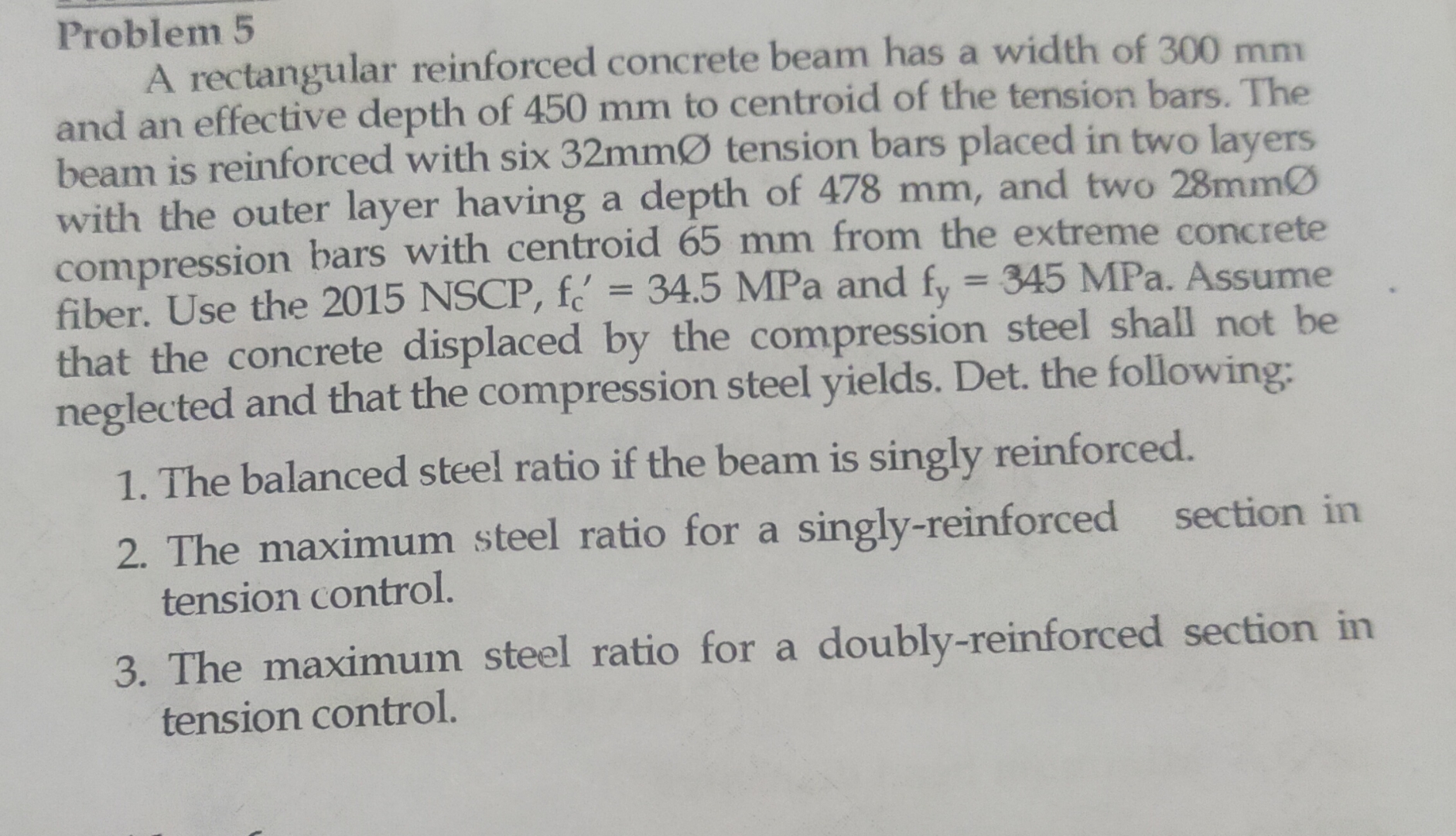 Solved Problem 5A rectangular reinforced concrete beam has a | Chegg.com