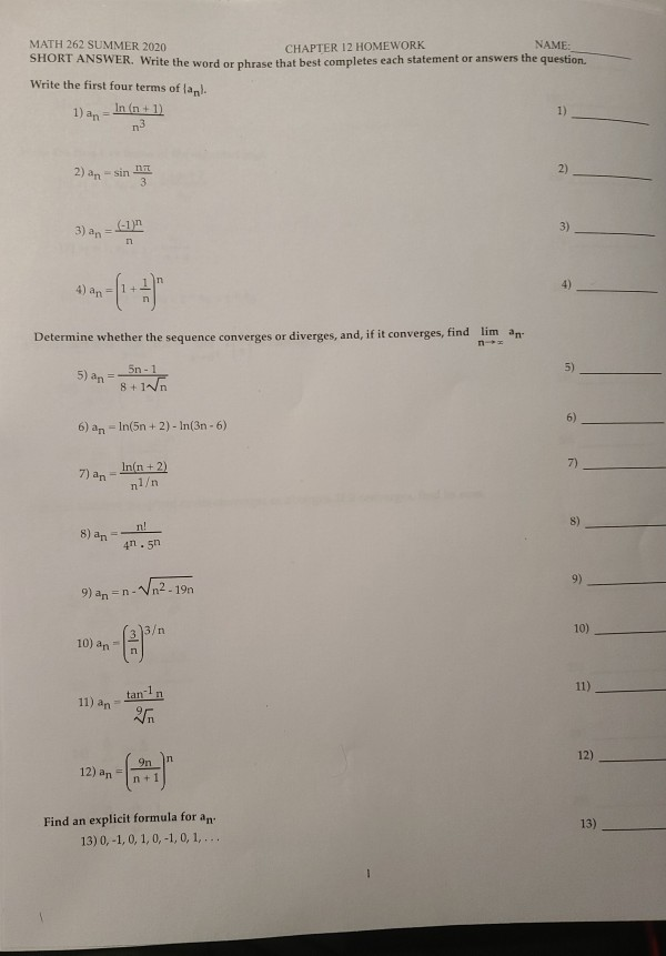 Solved I really need help with all problems that are | Chegg.com