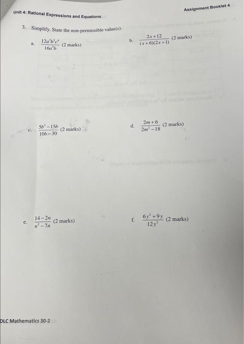 Solved Unit 4: Rational Expressions and Equations Assignment | Chegg.com
