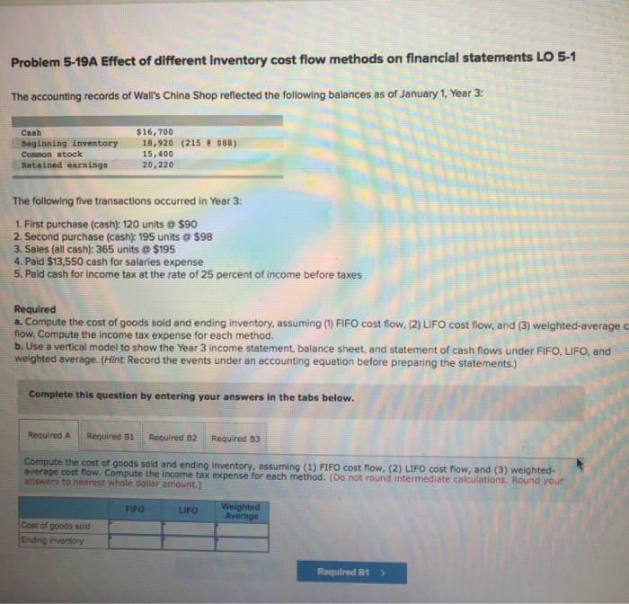 Solved Problem 5-19A Effect of different inventory cost flow | Chegg.com