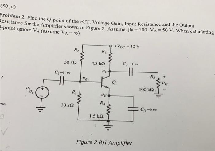 Solved roblem 2. Find the Q-point of the BJT, Voltage Gain, | Chegg.com